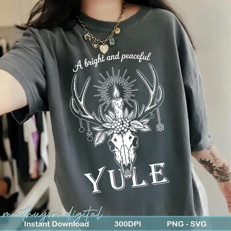 A Bright and Peaceful Yule PNG SVG, Witchy Pagan Christmas Png, Gothic ...