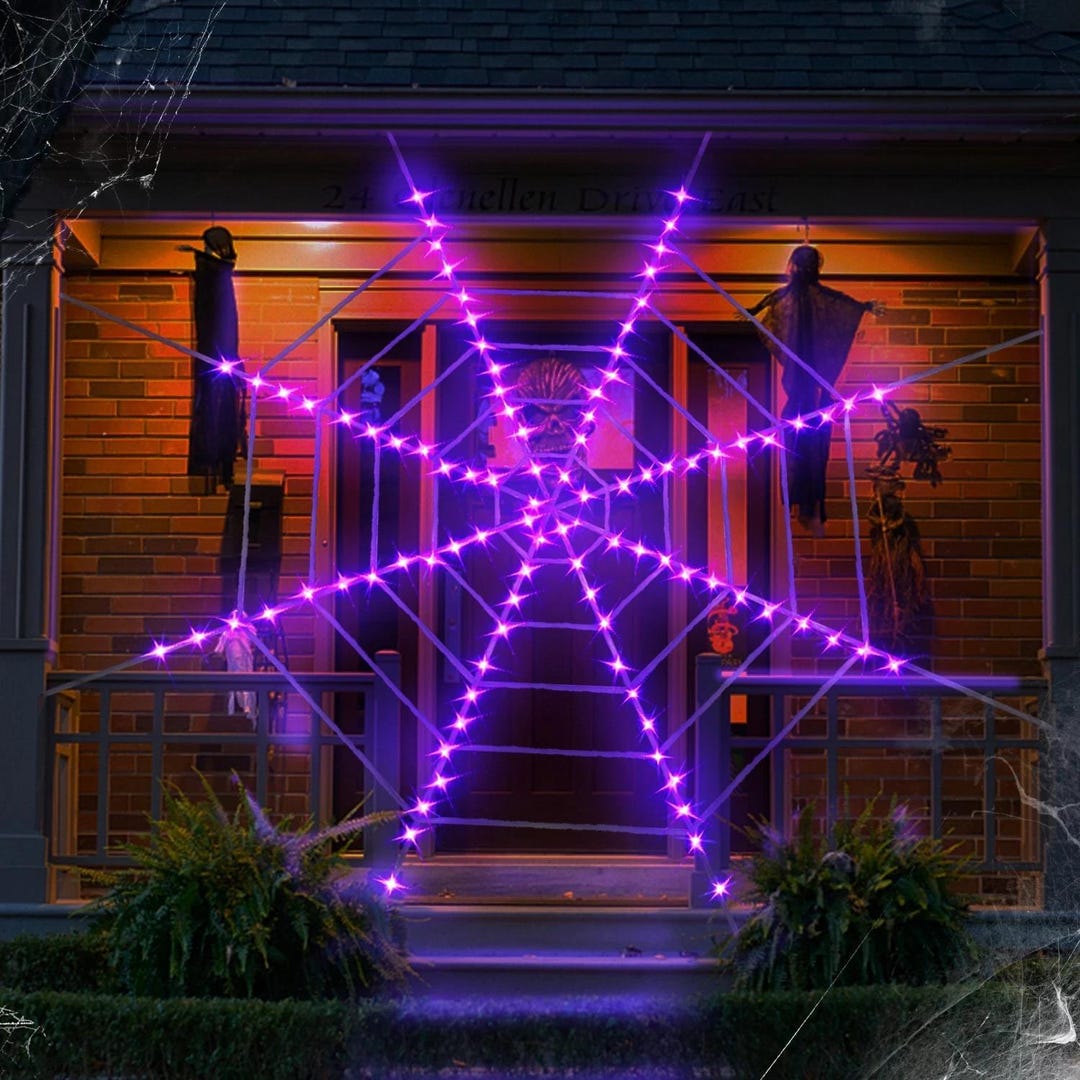 Halloween Light up Spider Web | Giant LED Cobweb Yard Decor | Outdoor ...