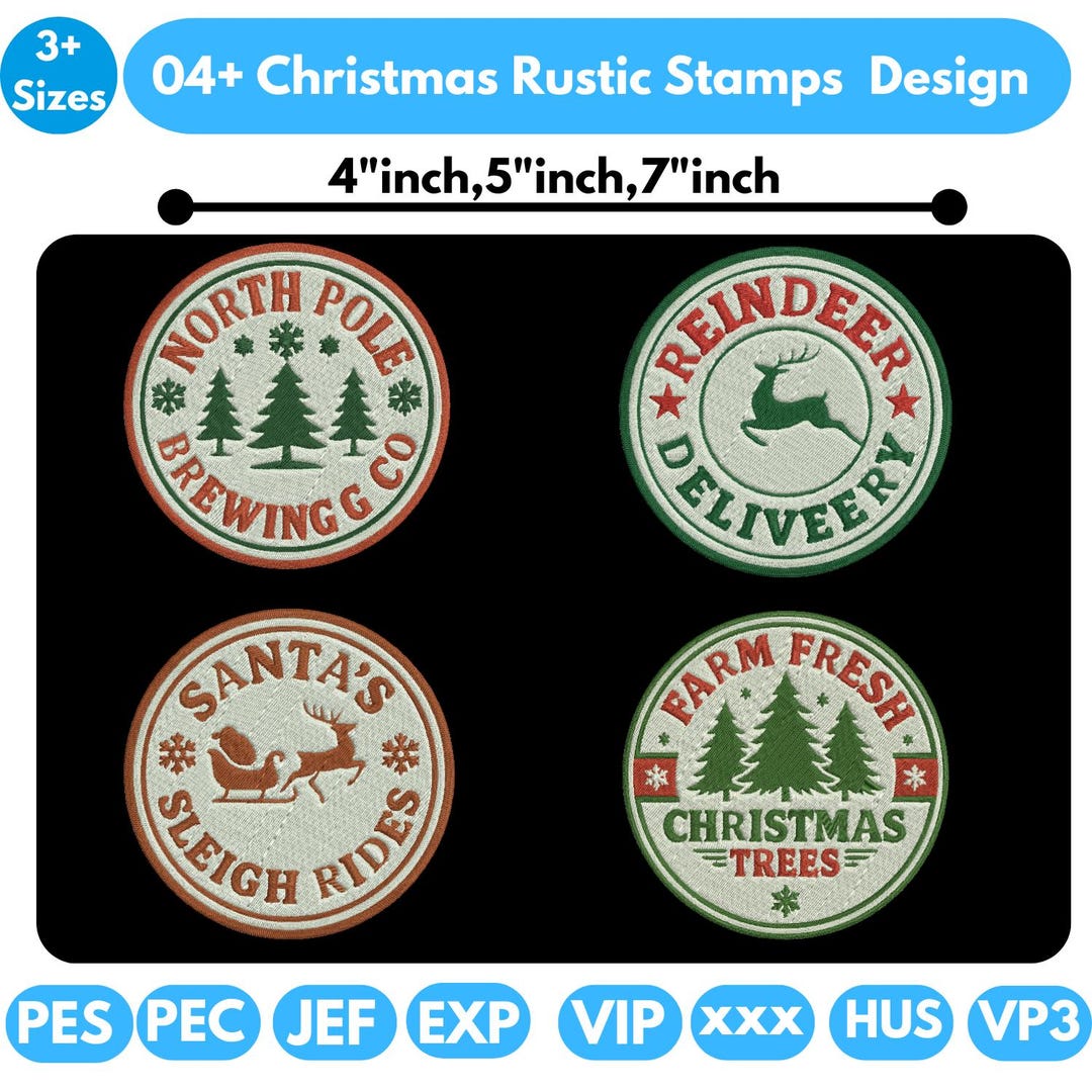Christmas Rustic Stamps Machine Embroidery Design Vintage Christmas ...