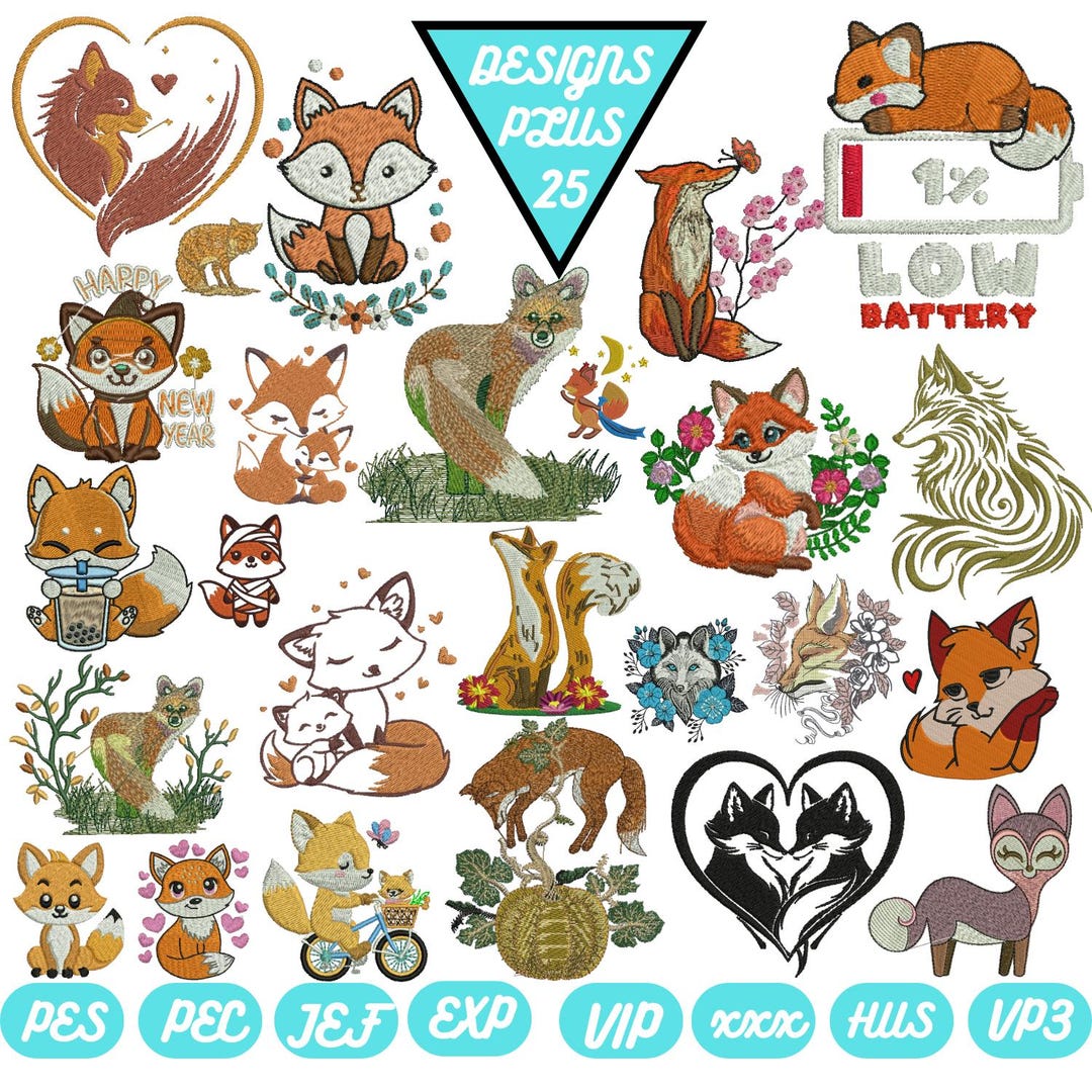 Cute Fox Embroidery Design Bundle Red Fox Design Embroidery Baby Fox ...