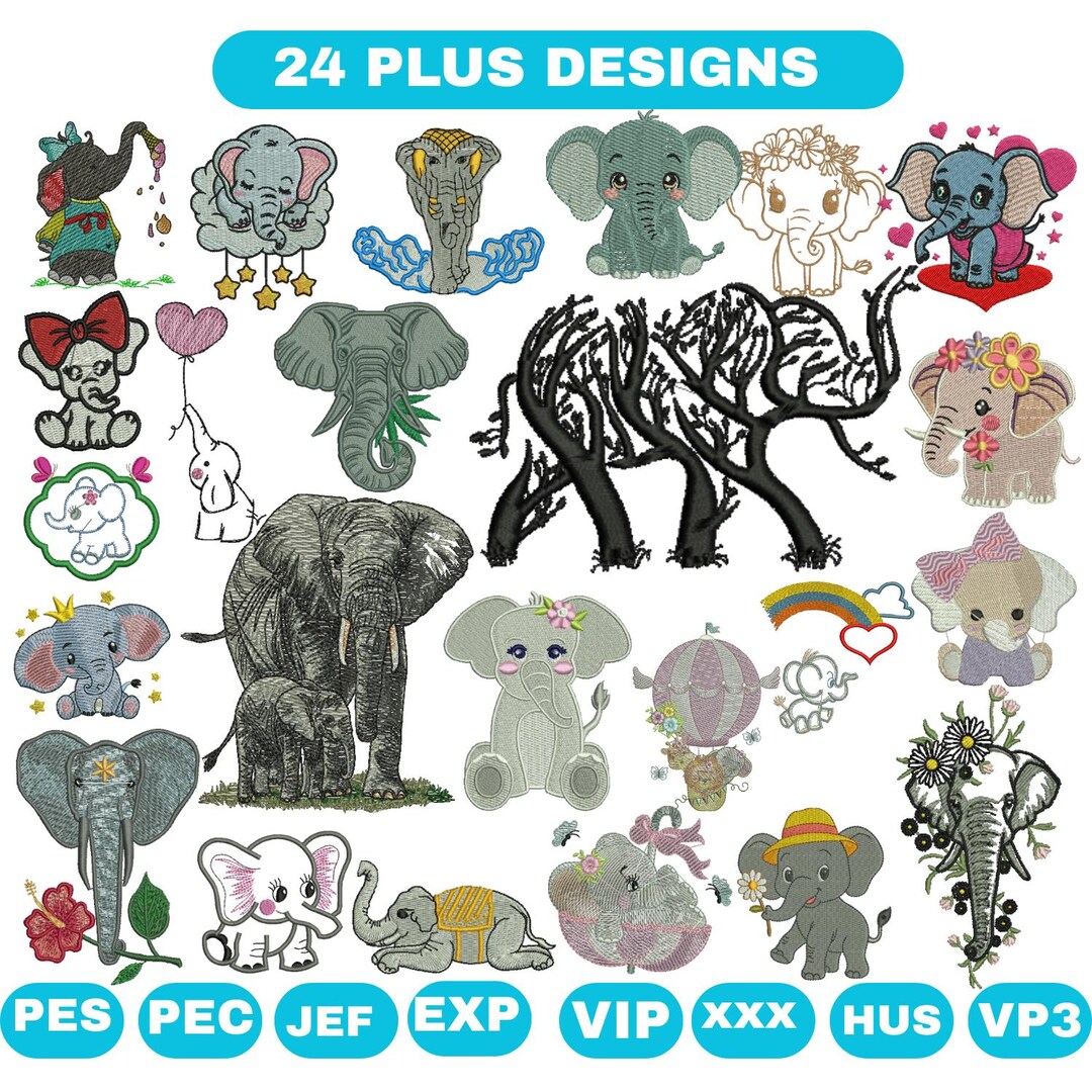 Baby Elephant Machine Embroidery Design: Safari Applique (PES, DST, JEF ...