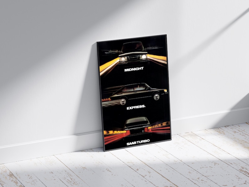 SAAB 900 Turbo Poster, Midnight Express Art, Retro 80s Car Print, Black ...