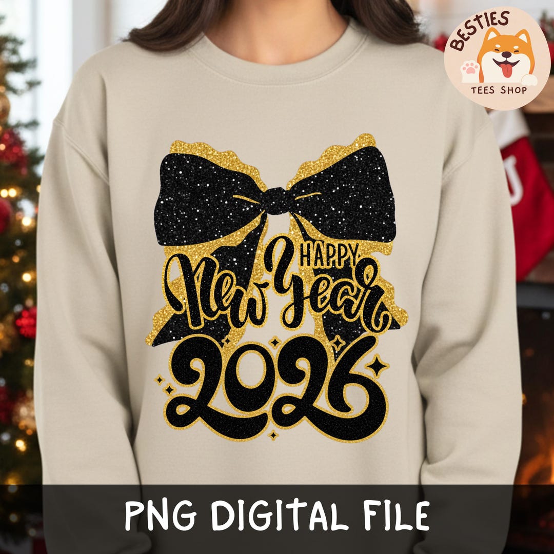 Black Gold Happy New Year 2026 Shirt PNG, Black Gold Glitter Coquette ...