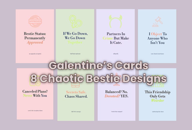 Funny Friendship Cards • Chaotic Bestie Humor, Galentines (digital ...