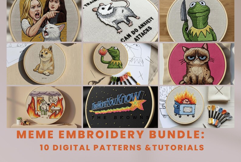 Meme Embroidery Pattern Bundle | Beginner PDF Tutorial (10 Patterns ...