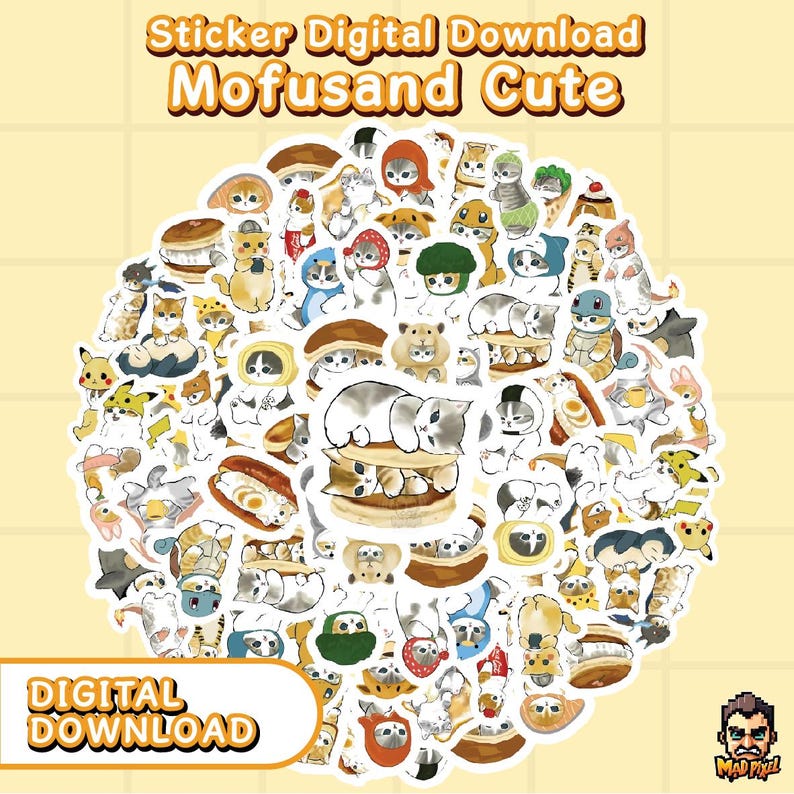 Mofusand Cat Digital Stickers: Goodnotes, Notability (60-pack) (PNG ...