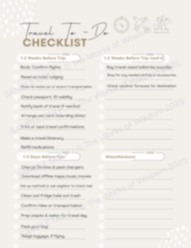Travel Checklist | Editable Packing List | Printable Vacation Planner ...