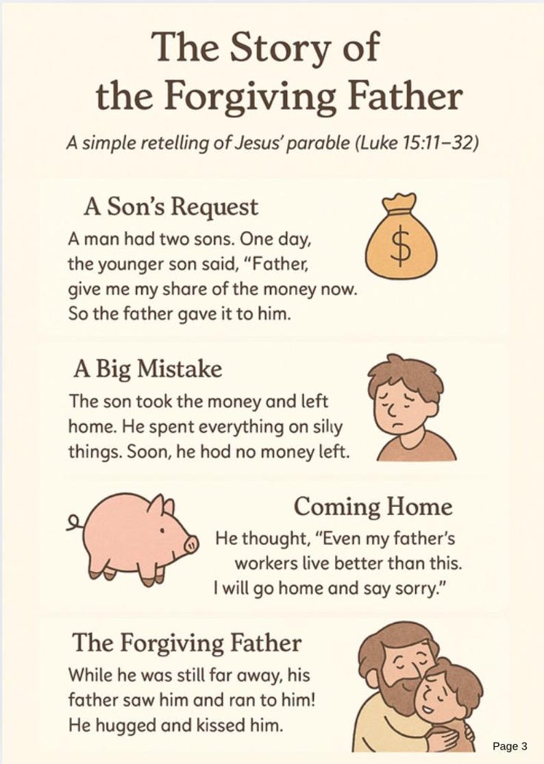 Forgiving Father Bible Story Activity Pack: Sunday School Printable ...