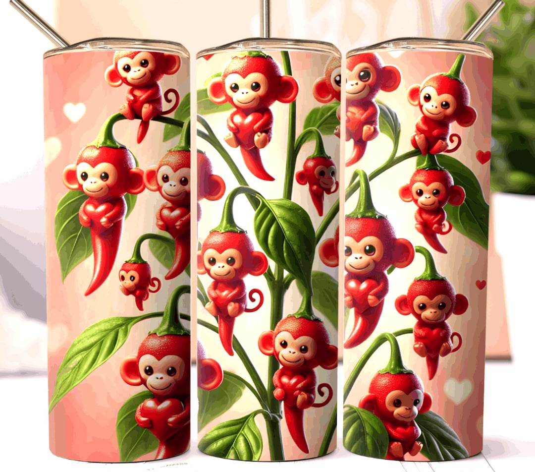 Love Pepper Monkeys Tumbler PNG, Chili-shaped Animals Bloom in Pairs on ...