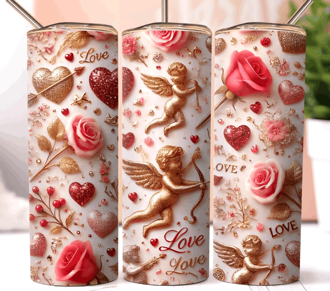 Golden Cupid Romance Tumbler PNG, Luxury Glitter Valentine (digital ...