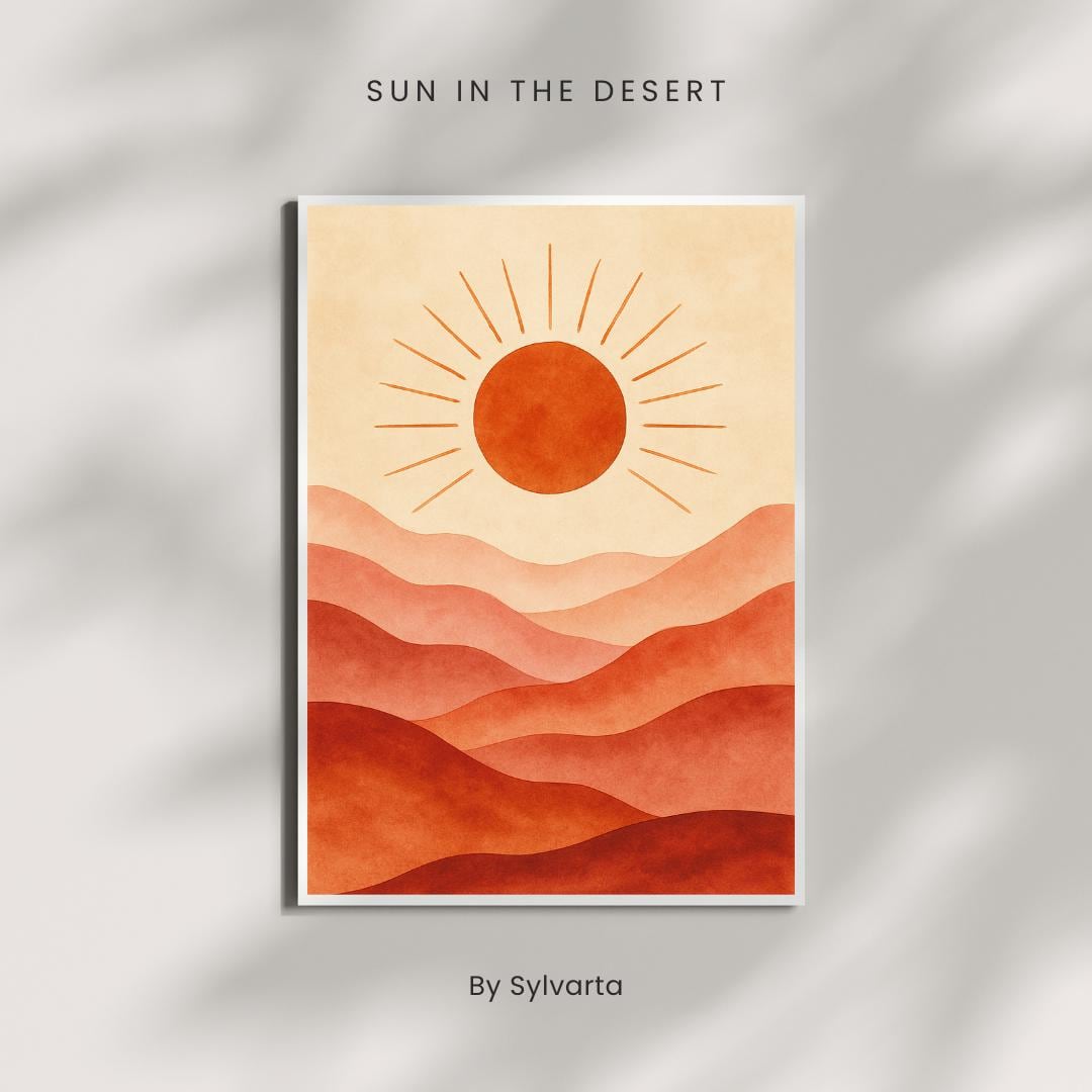 Boho Desert Sun Print | Mid Century Modern Earth Tone Wall Art (digital ...