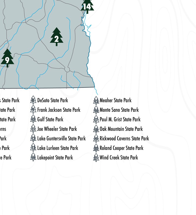 Alabama State Parks Map Alabama State Parks Checklist Hiking - Etsy