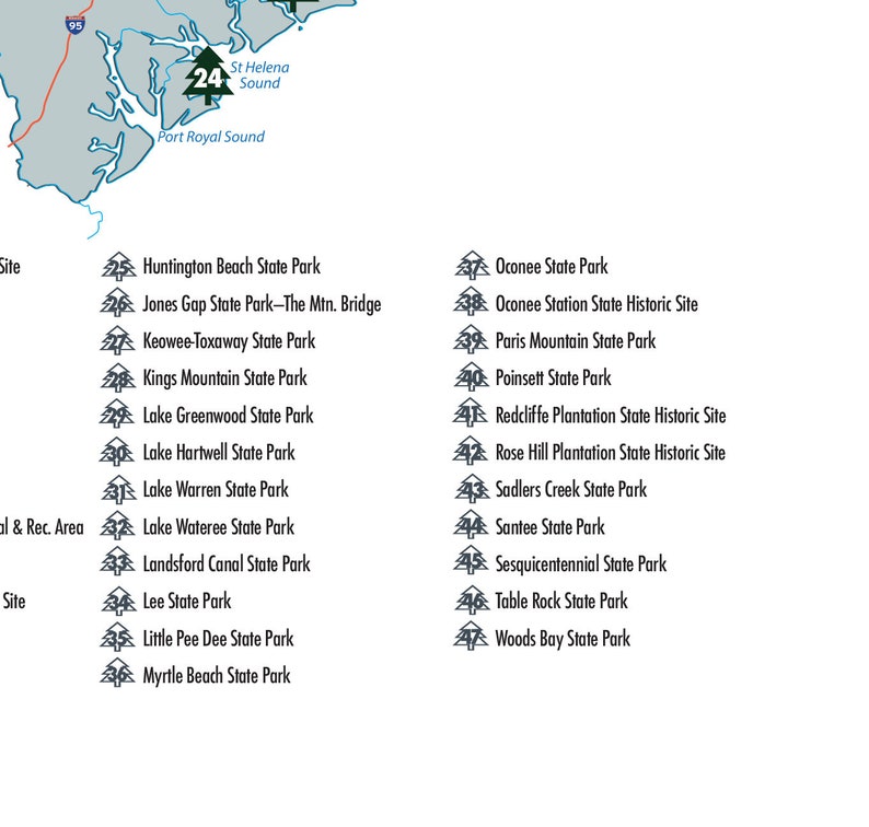 South Carolina State Parks Map, South Carolina State Parks Checklist ...