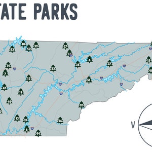 Tennessee State Parks Map, Tennessee State Parks Checklist, Hiking Gift ...