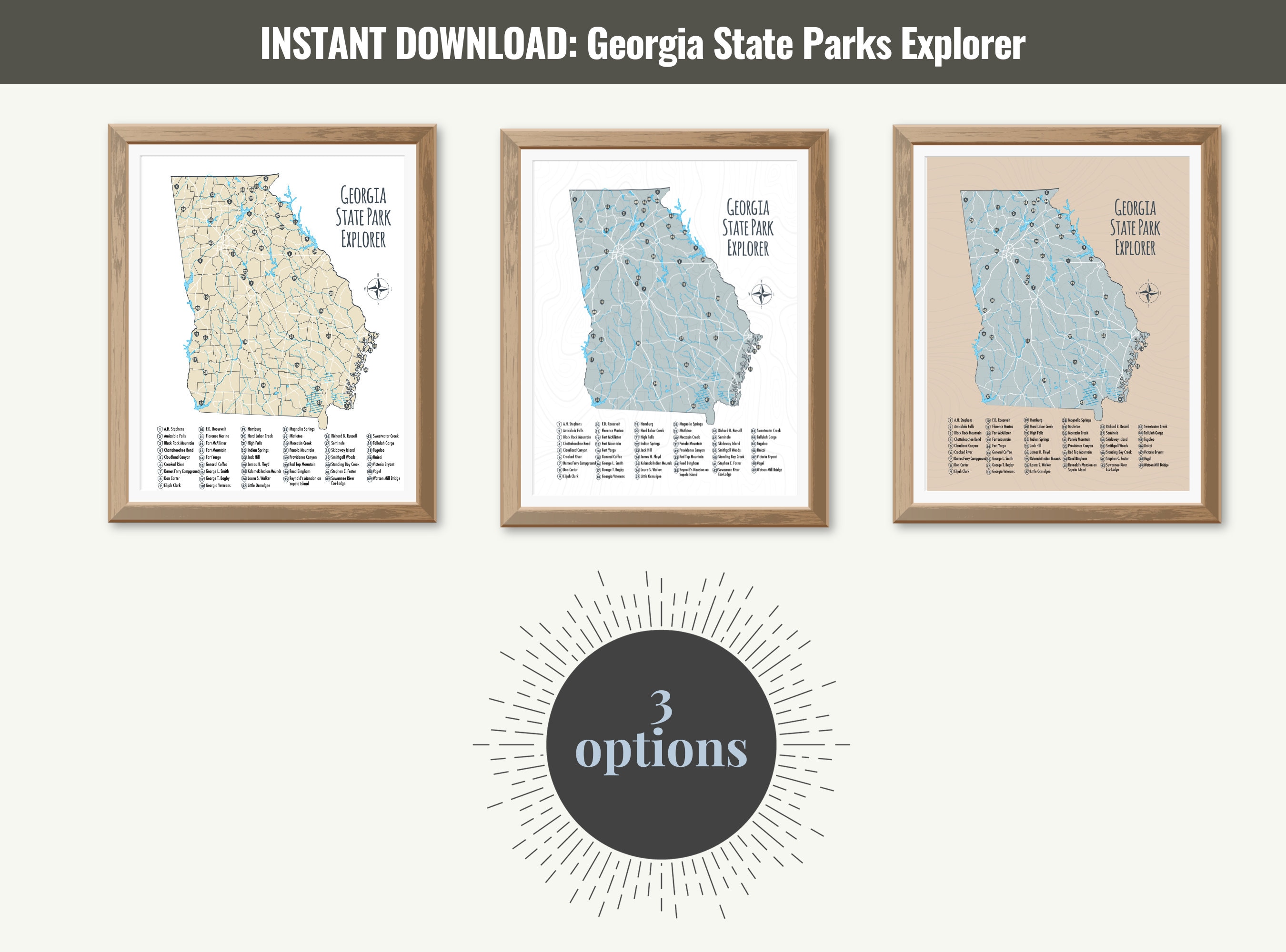 Georgia State Parks Map, Georgia State Parks Checklist, Hiking Gift ...