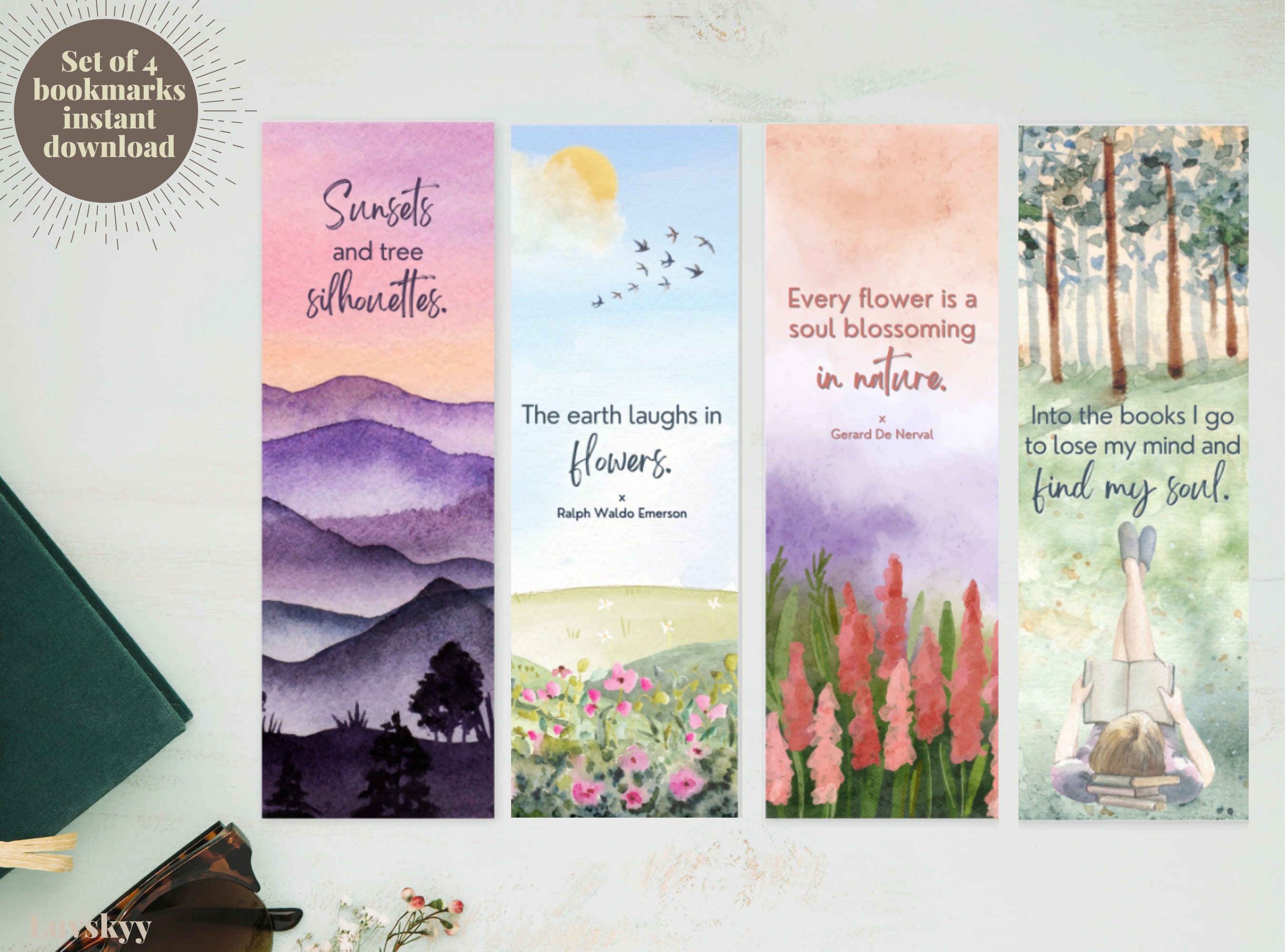 Nature-inspired Printable Bookmarks With Watercolor Scenes and ...
