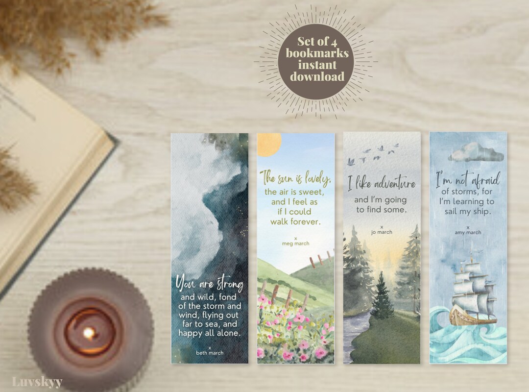 4 Set of Printable Bookmarks, Little Women Quotes, Bookish Accessories ...