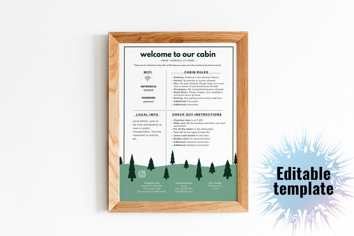 Editable Cabin Rental Welcome Sign Vacation Property - Etsy