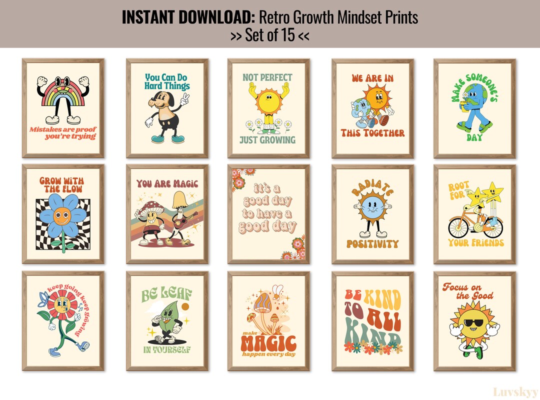 Classroom Posters, Retro Growth Mindset Print, Inspirational Quote ...