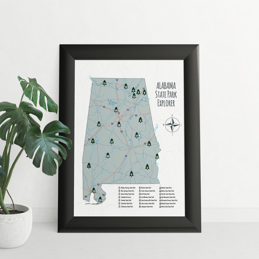 Alabama State Parks Map, Alabama State Parks Checklist, Hiking Gift ...
