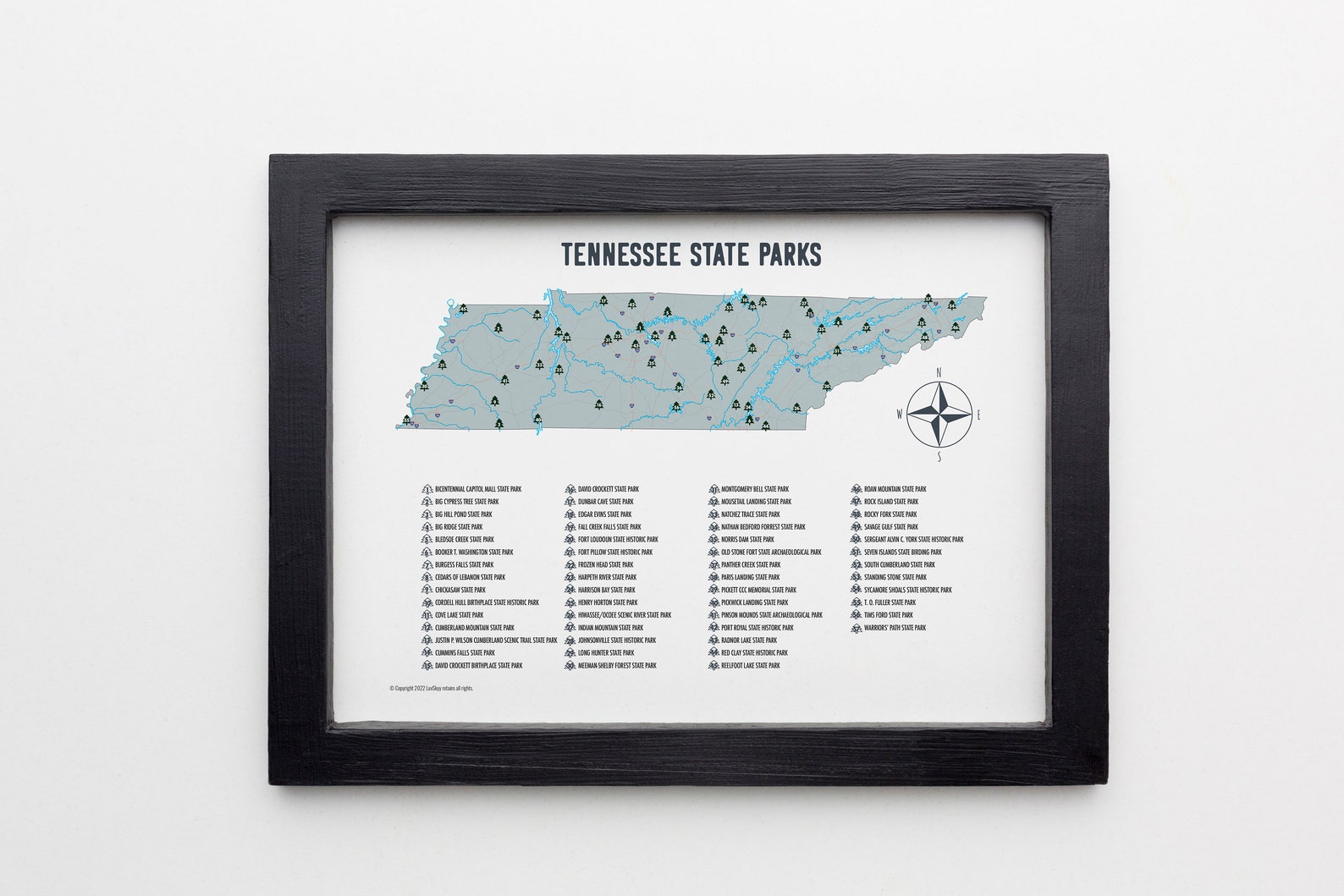 Tennessee State Parks Map Printable Gift, State Parks Checklist for ...
