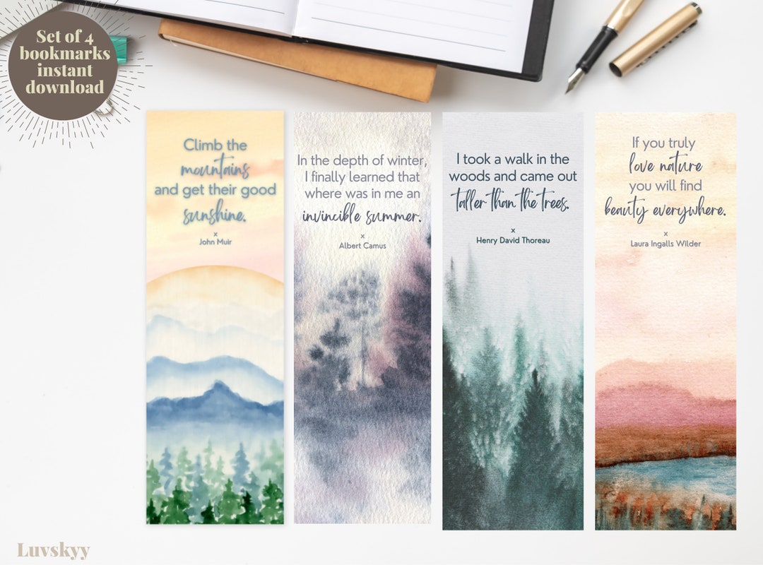 Watercolor Bookmarks Set, Printable Bookmarks, DIY Bookmark, Bookish ...