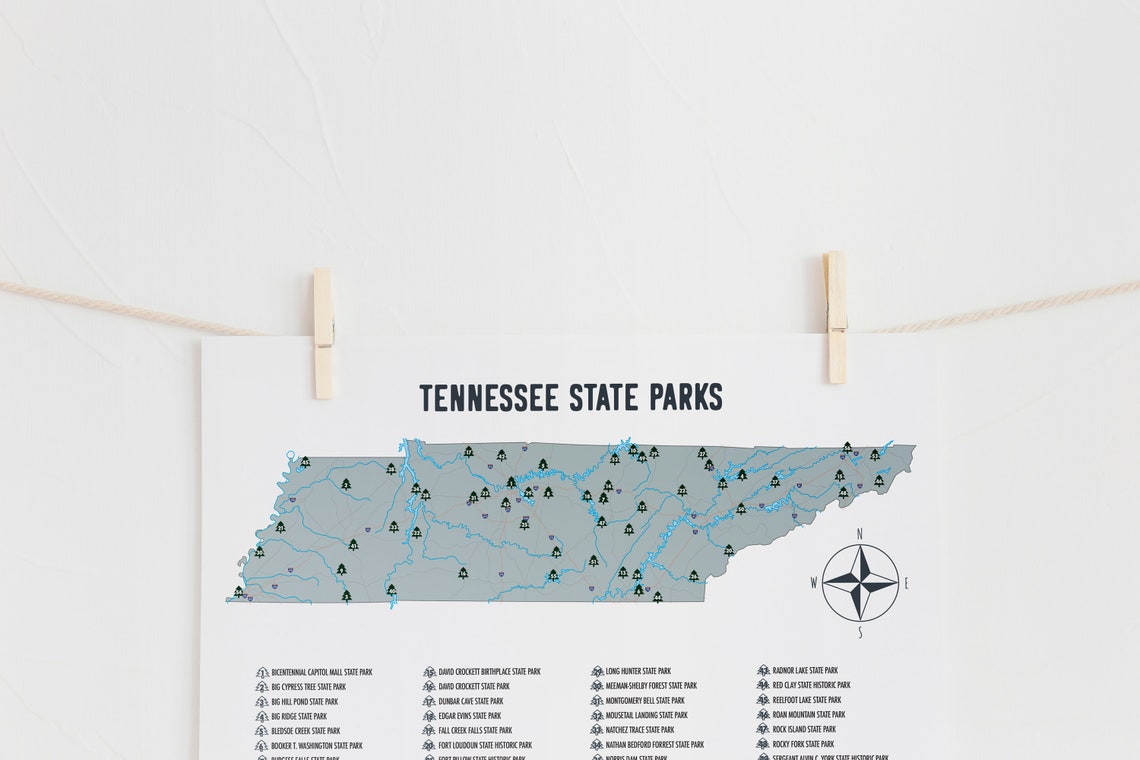 Tennessee State Parks Map Printable Gift, State Parks Checklist for ...