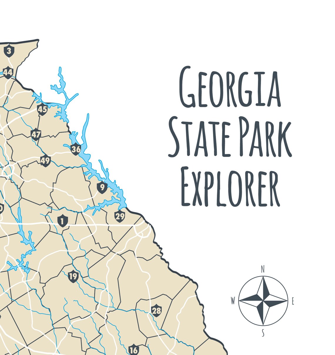 Georgia State Parks Map Georgia State Parks Checklist Hiking - Etsy