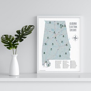 Alabama State Parks Map Printable Gift, Hiking Tracker for Hikers ...