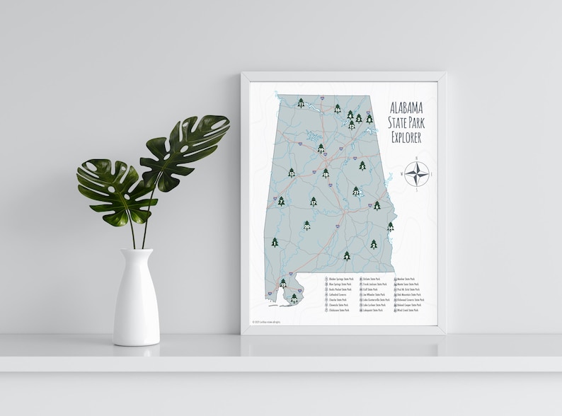 Alabama State Parks Map Printable Gift, Hiking Tracker for Hikers ...
