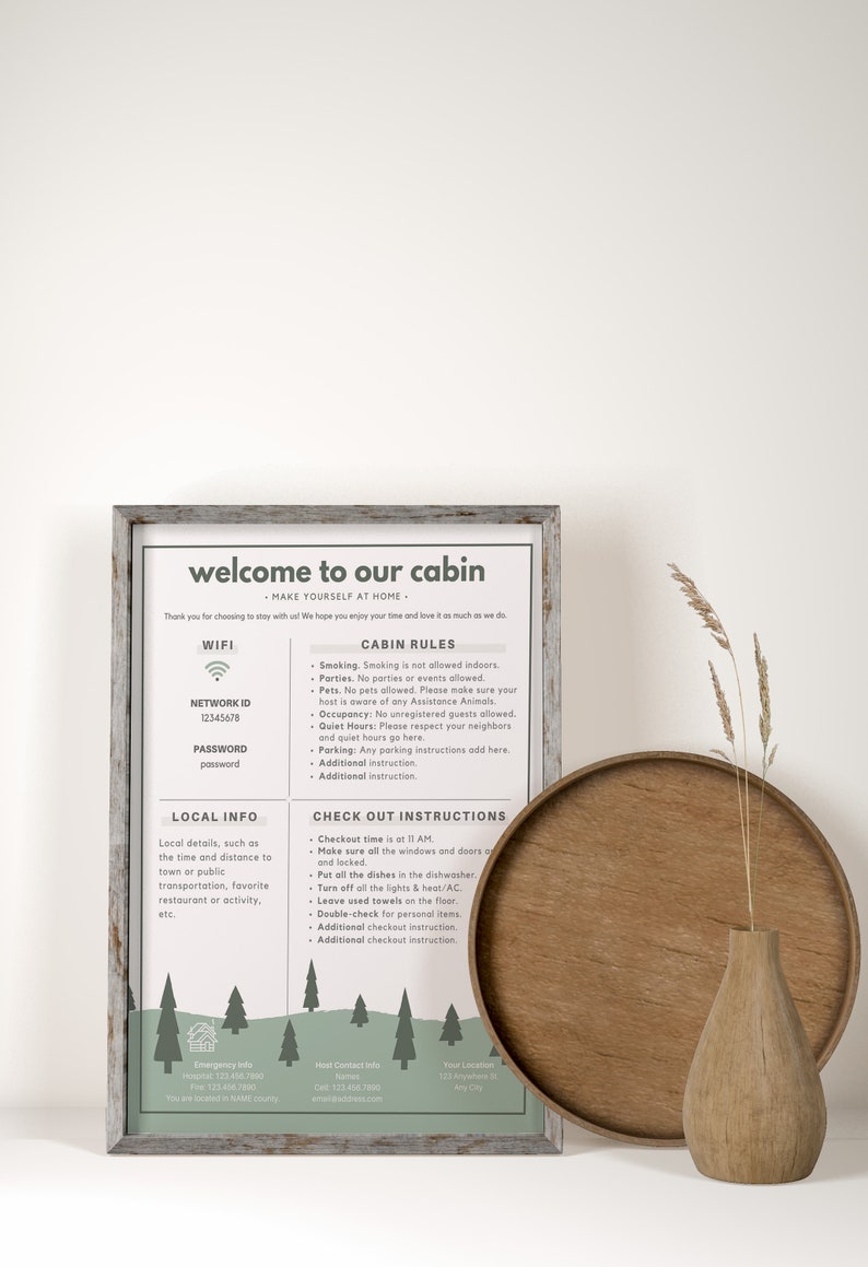 Editable Cabin Rental Welcome Sign, Vacation Rental Property Template ...