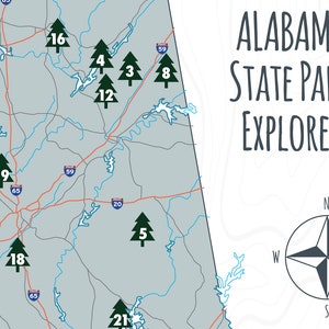 Alabama State Parks Map Printable Gift, Hiking Tracker for Hikers ...