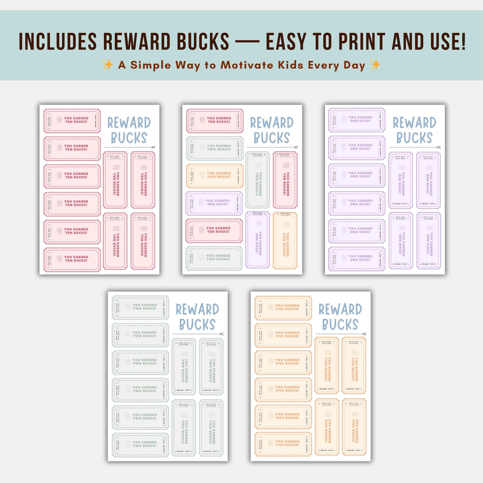 Kids Chore Chart With Rewards and Bucks, Weekly Task, Daily Routine and ...