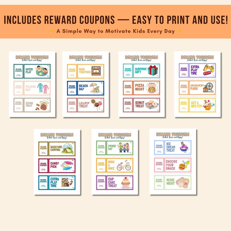 Editable Kids Chore Chart Bundle With Rewards Voucher, Responsibility ...