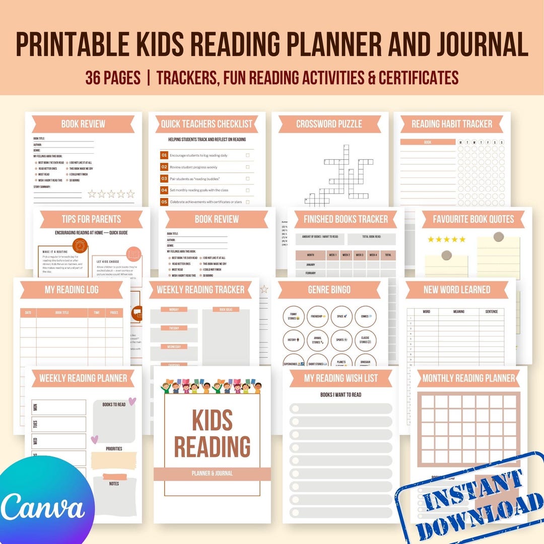 Reading Journal Printable Bundle, Book Reading Planner, Book Reading ...