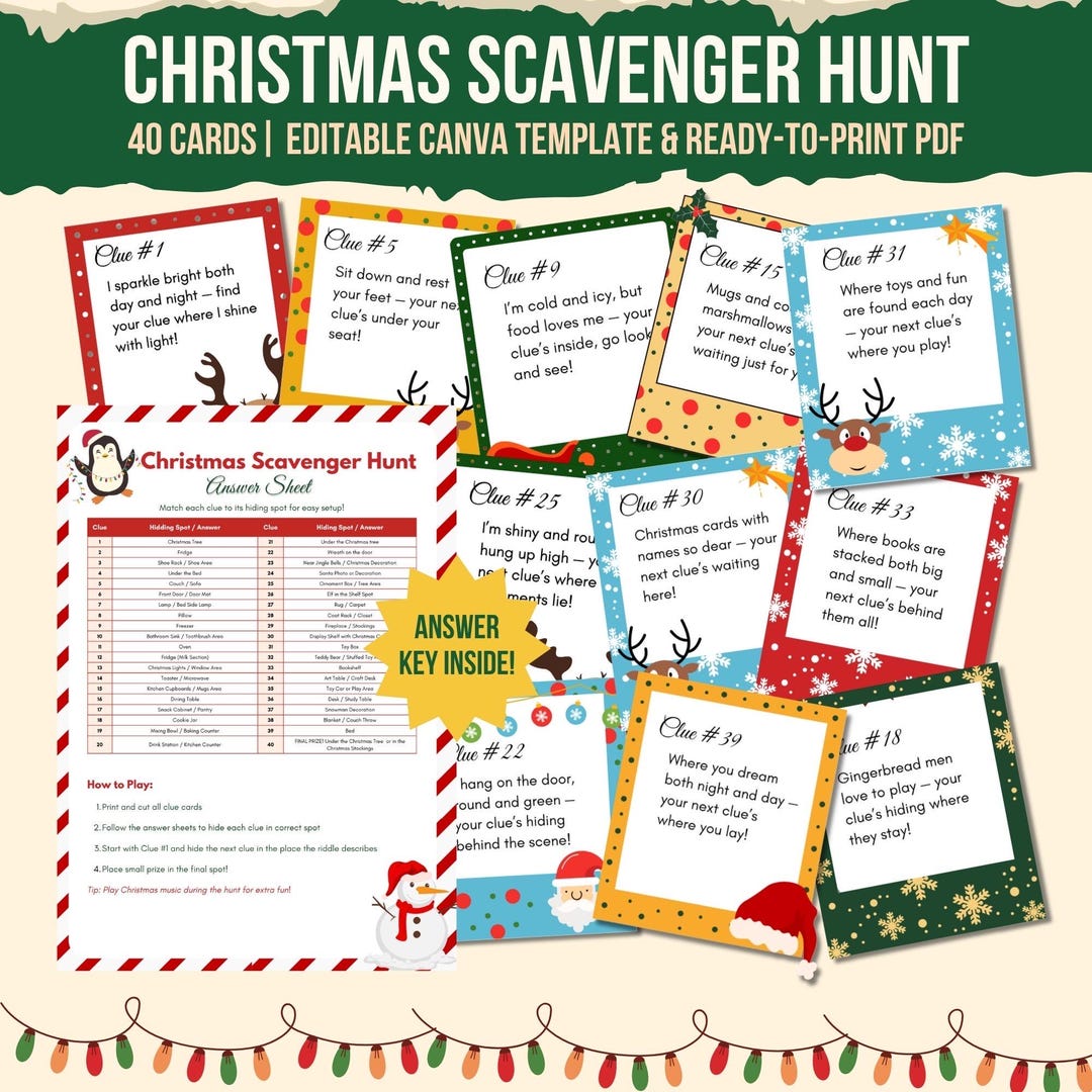 Christmas Scavenger Hunt for Kids, Treasure Hunt Printables, Christmas ...