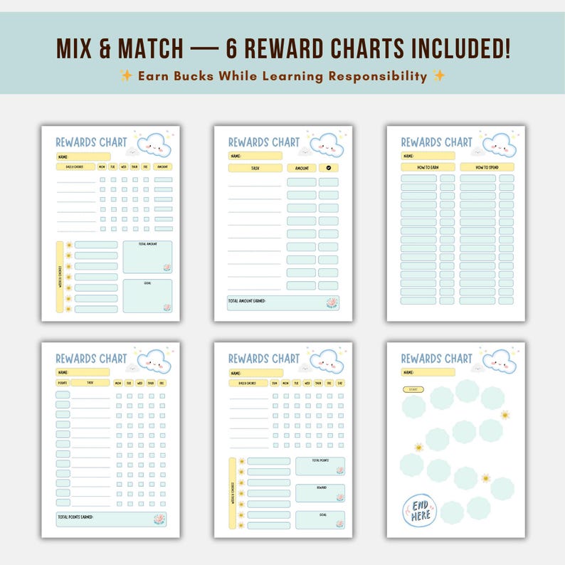 Kids Chore Chart With Rewards and Bucks, Weekly Task, Daily Routine and ...