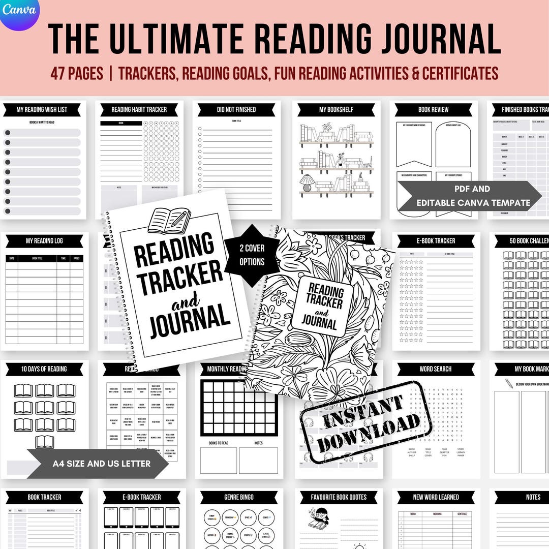 Editable Book Reading Journal, Printable Reading Log and Tracker With ...