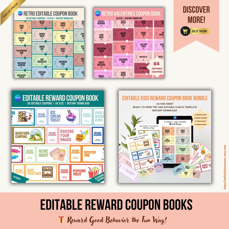 Editable Coupon Book Template for Kids Reward, Reward for Kids Good ...