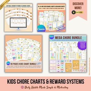 Editable Kids Chore Chart Bundle With Rewards Voucher, Responsibility ...