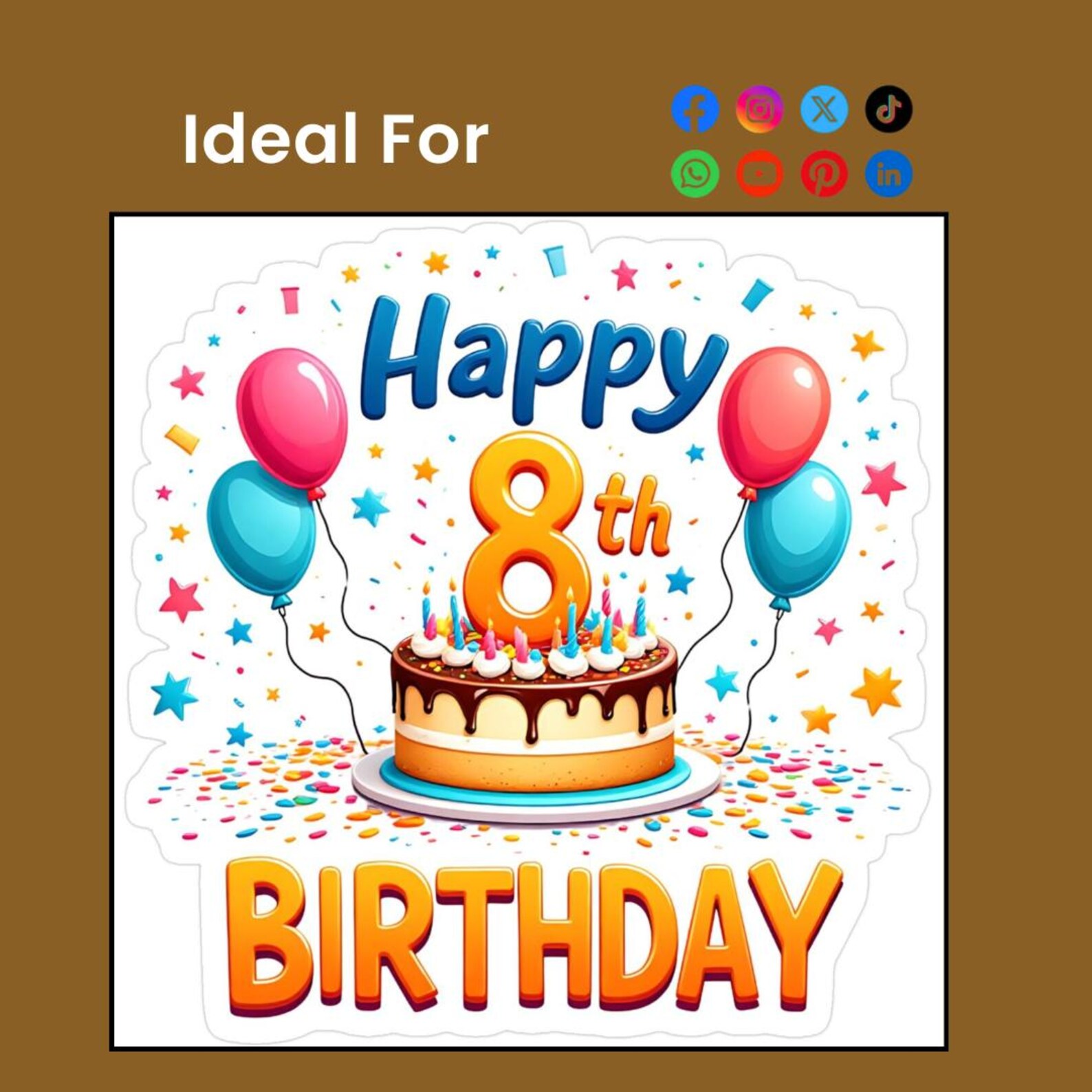 8th Birthday Card for Kids | Printable Birthday Greeting With Balloons ...