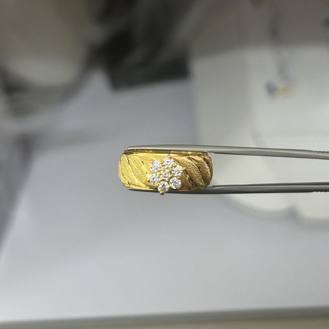 Solid Gold Frosted Floral Diamond Ring – Frosted Flower Band With ...