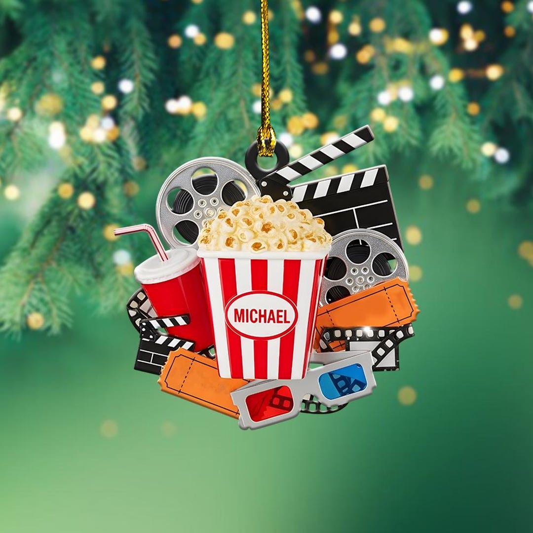 Personalized Movie Clapper Christmas Ornament, Film Reel Popcorn ...