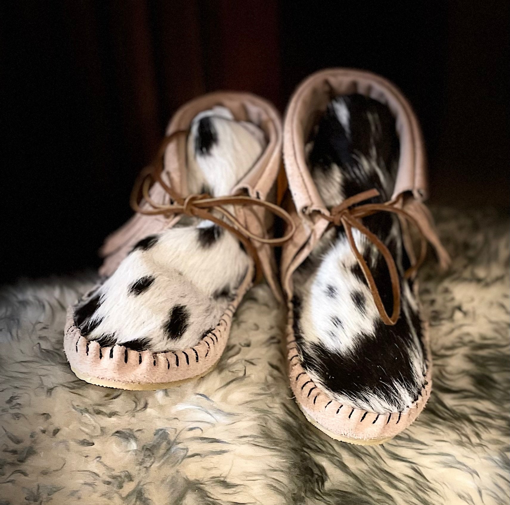 Women Hand Made Leather Moccasins With Sole Beautiful Hair on Cow Hide ...