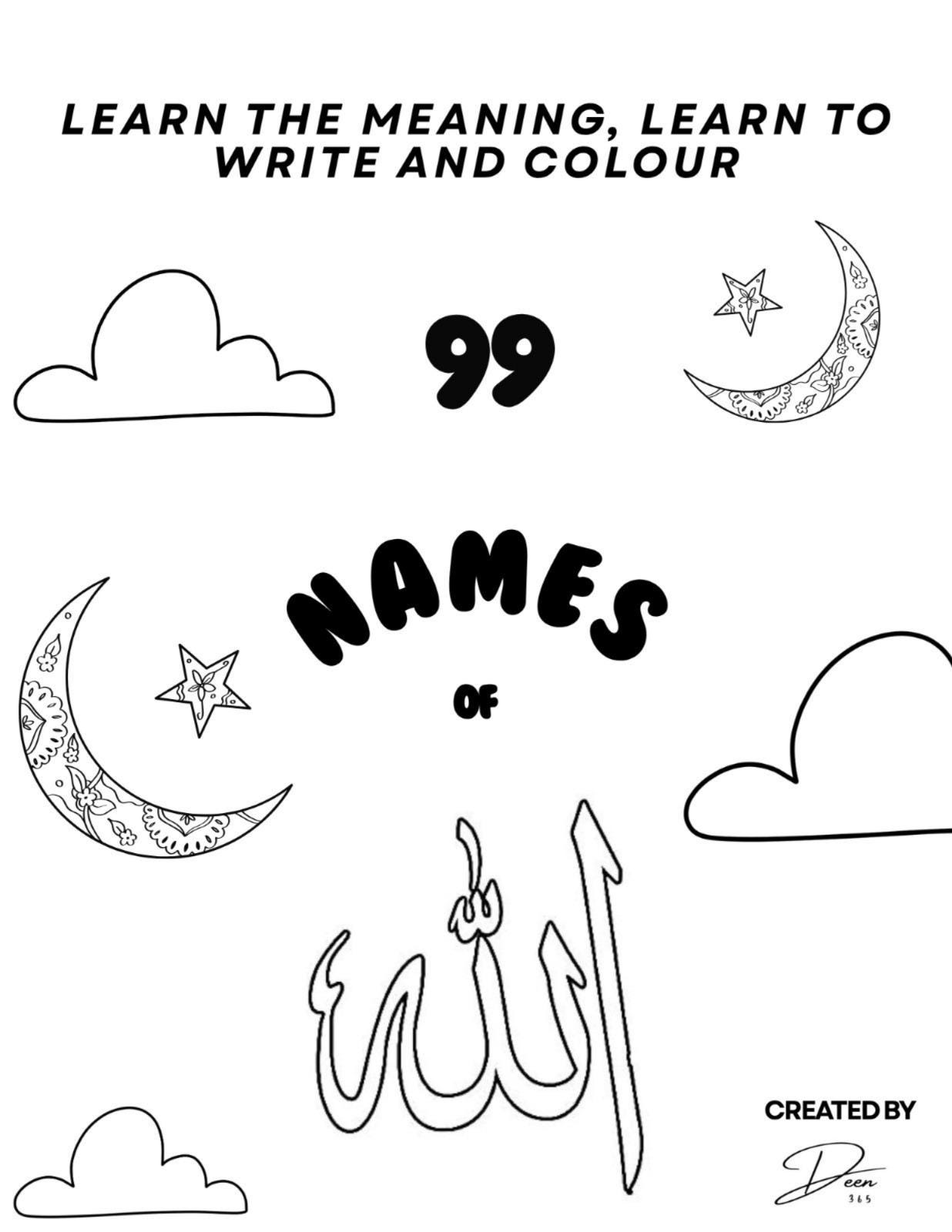 99 Names of Allah (SWT) - Learn the Meaning, Learn to Write and Colour ...