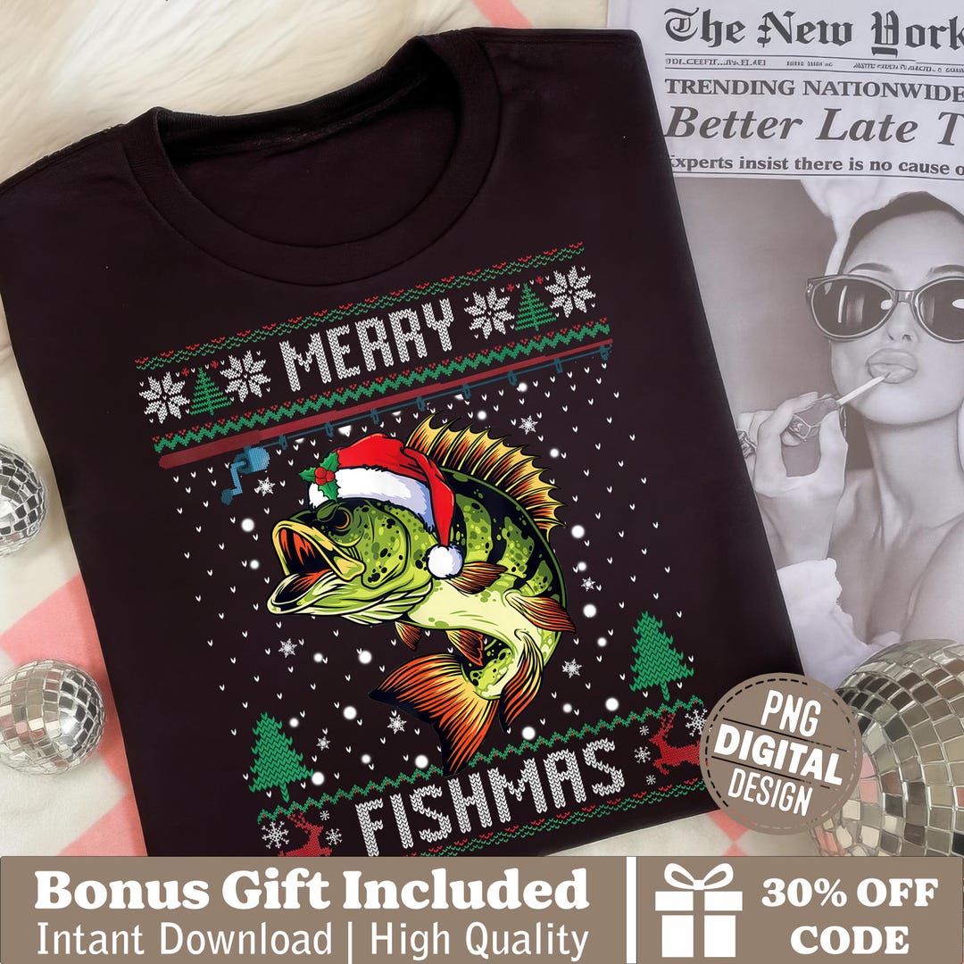 Merry Fishmas Png, Funny Bass Fishing Christmas Shirt Design, Ugly ...