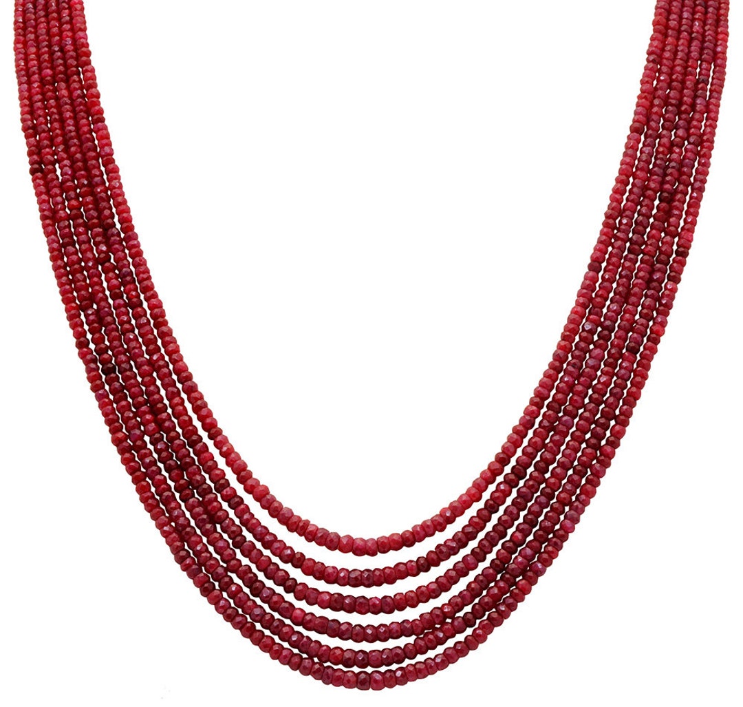 Gehna Jaipur 6 Layers of Ruby Gemstone Faceted Bead Round Shape ...