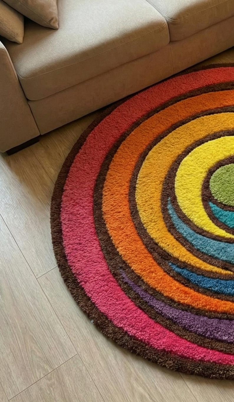 Handmade Round Multicolor Rug, Modern Swirl Pattern Area Rug, Colorful ...