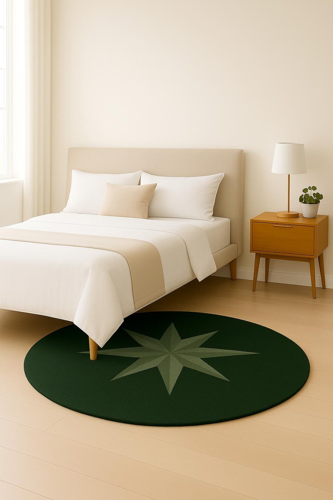 Modern Star Round Rug: Dark Green Wool Carpet, Minimalist Decor - Etsy