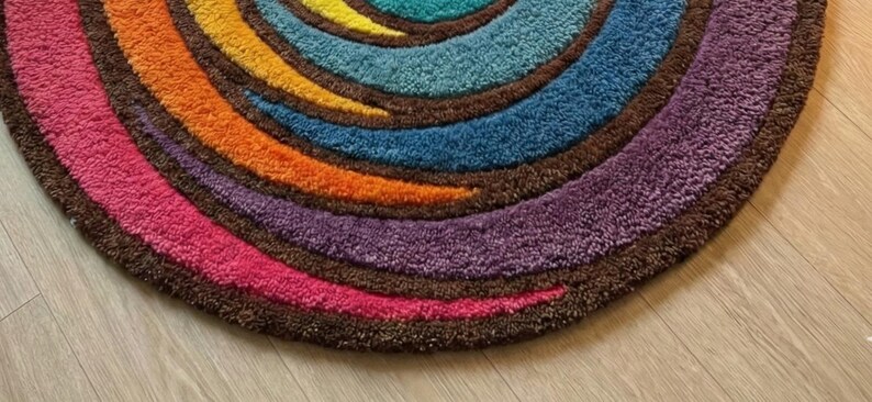 Handmade Round Multicolor Rug, Modern Swirl Pattern Area Rug, Colorful ...